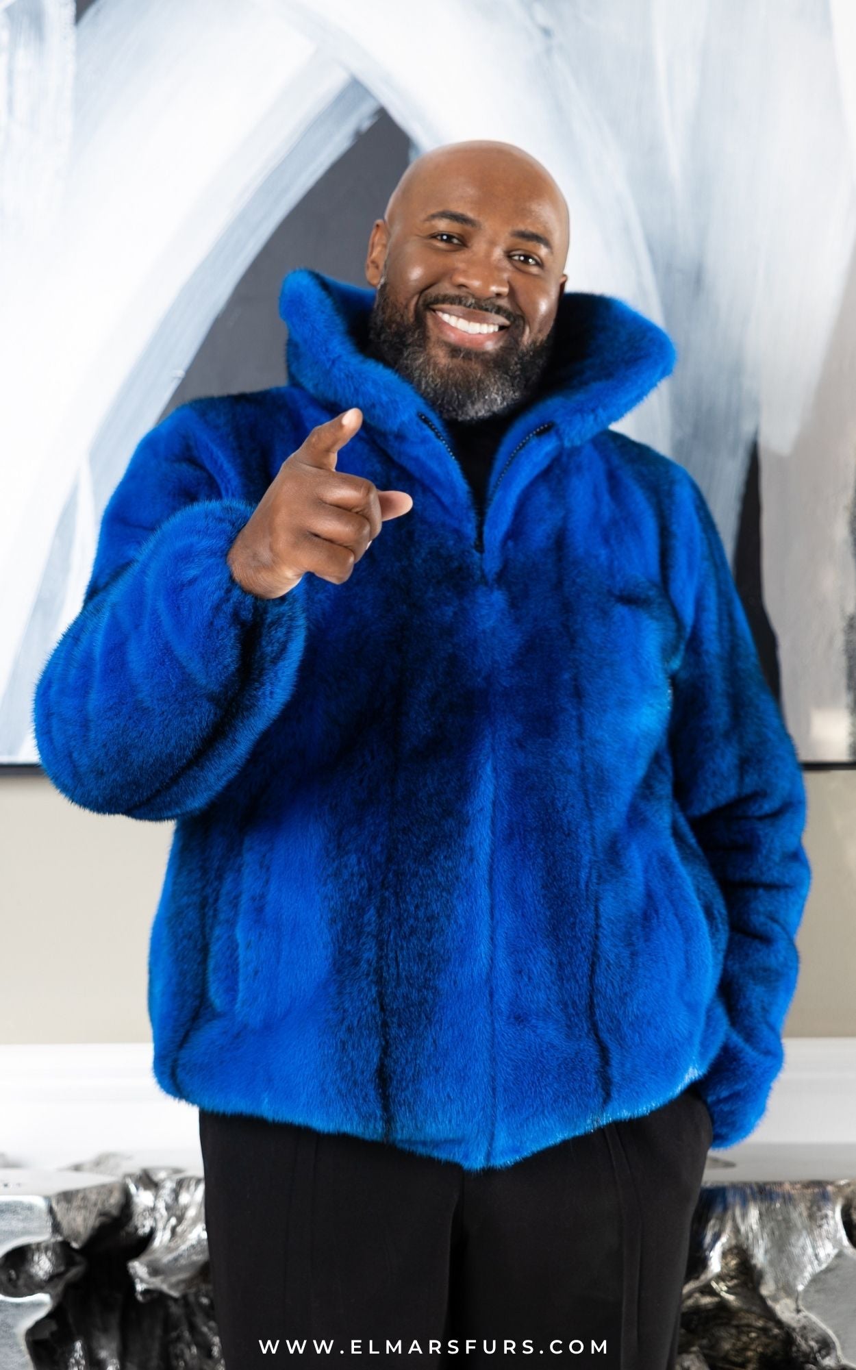 Men's Electric Blue Cross Dyed Fully Let Out Mink Bomber – ElMar's Furs